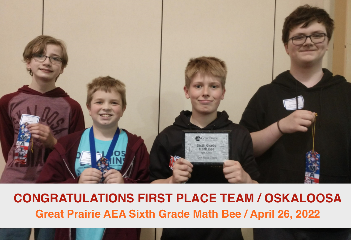Congratulations Sixth Grade Math Bee Winners! - Great Prairie AEA