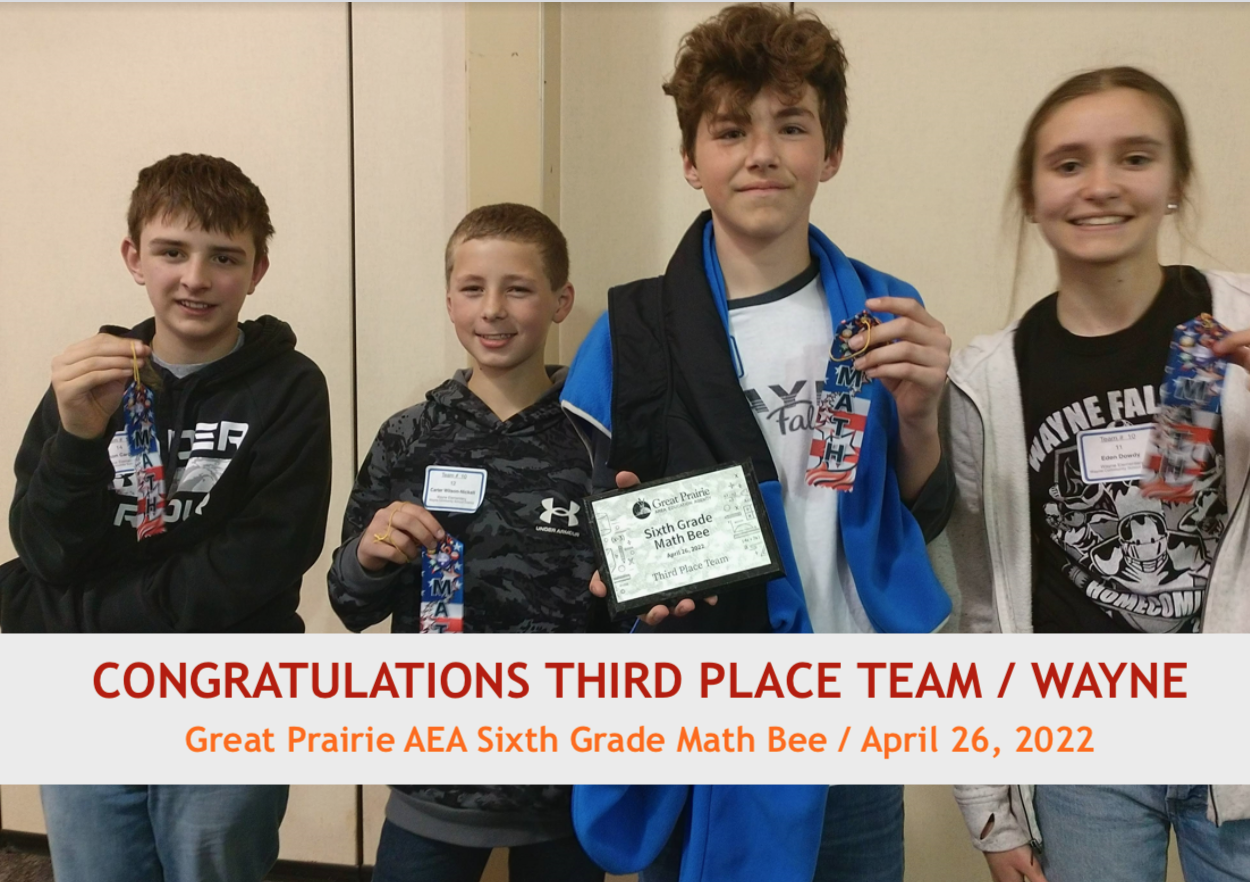 Congratulations Sixth Grade Math Bee Winners! - Great Prairie AEA