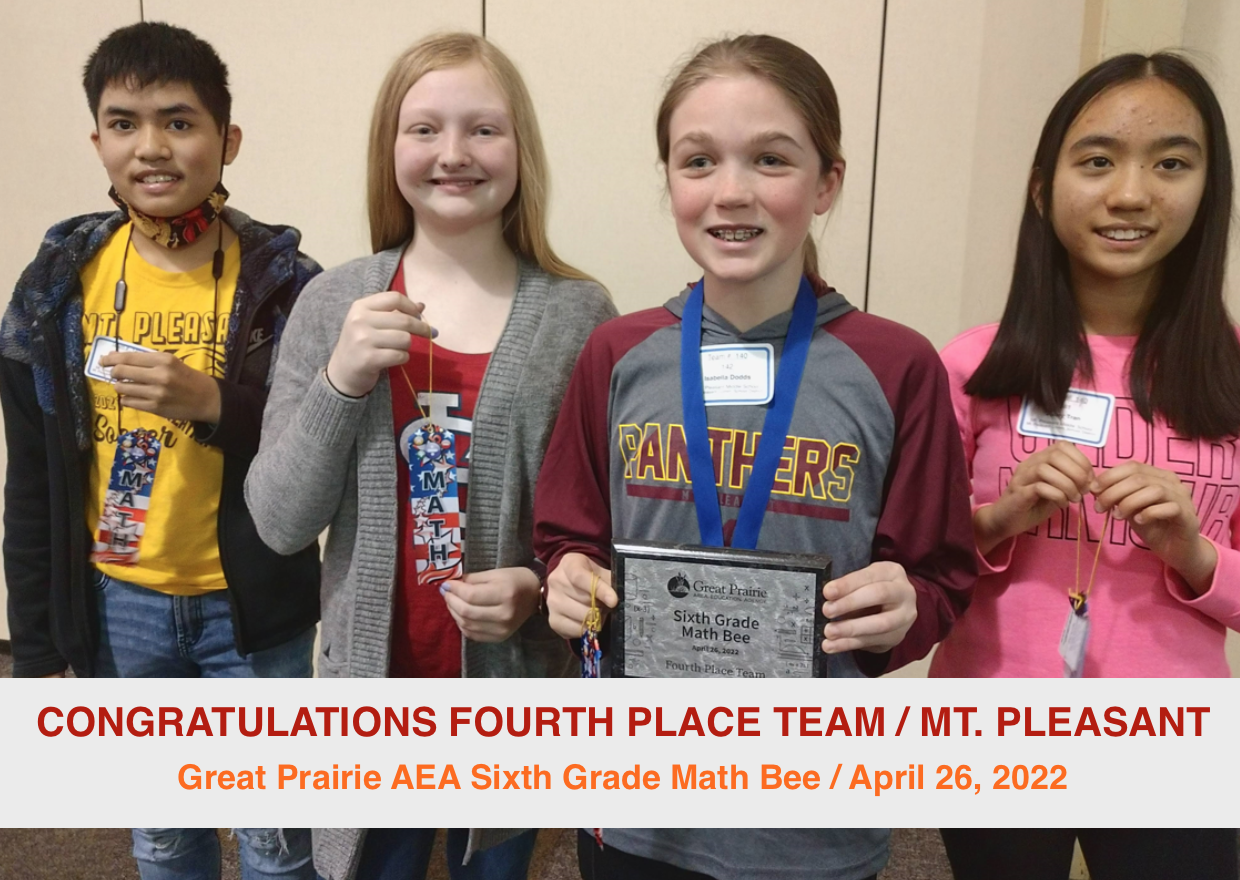 Congratulations Sixth Grade Math Bee Winners! - Great Prairie AEA