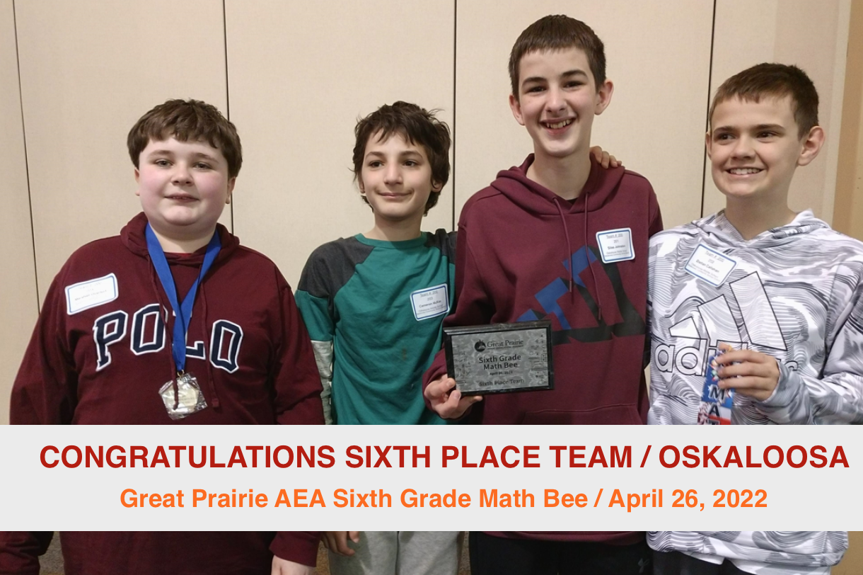 Congratulations Sixth Grade Math Bee Winners! - Great Prairie AEA