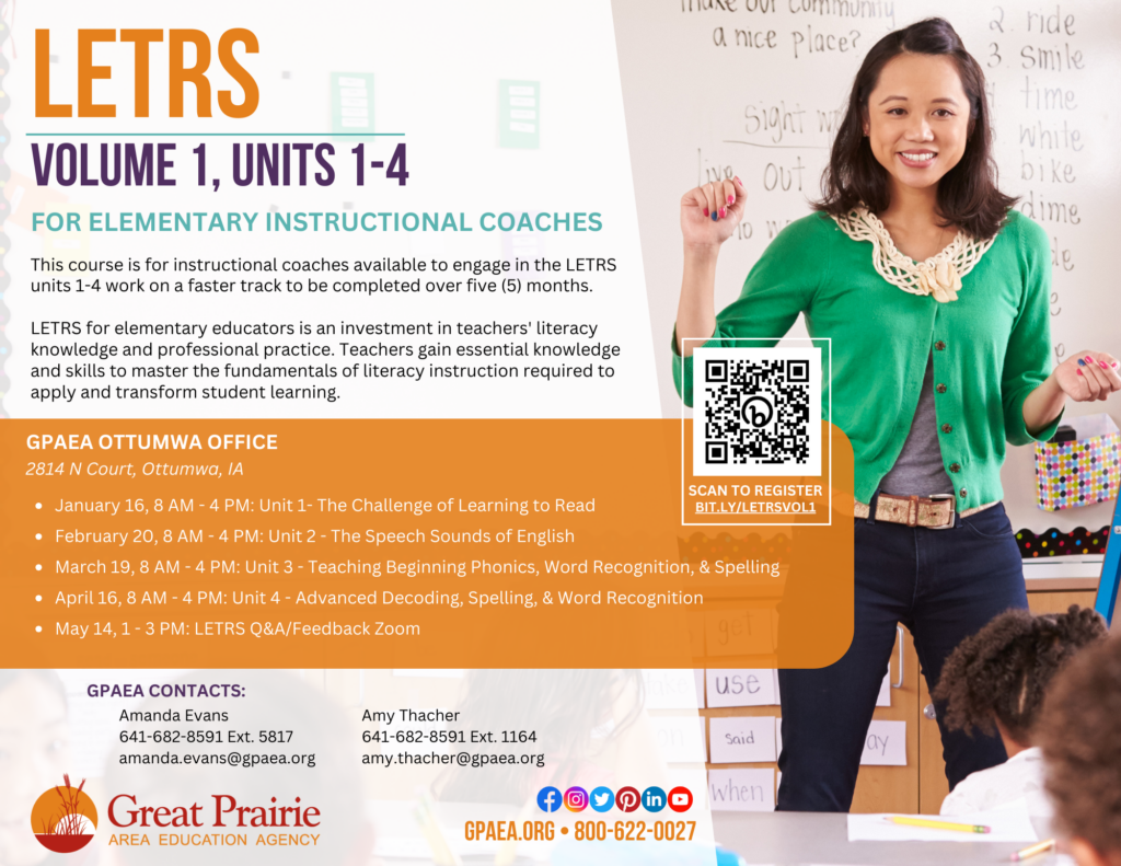 LETRS Volume 1, Units 1-4 for Elementary Instructional Coaches begins ...
